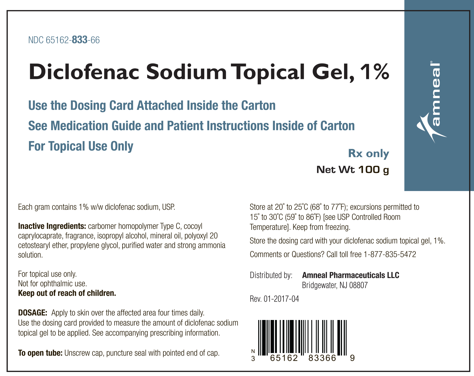 NDC 65162-0833-66 Diclofenac sodium 10 mg/g Details | HelloPharmacist