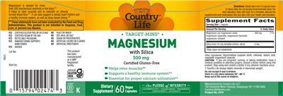 Magnesium with Silica 300 mg by Country Life Target-Mins Details and ...